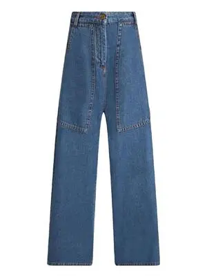 Etro Pegaso Embroidered High-waist Wide-leg Jeans - Blue