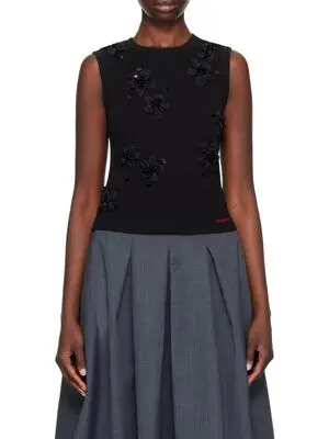 SHUSHU/TONG Sleeveless Vest With Floral Embellishments - Black