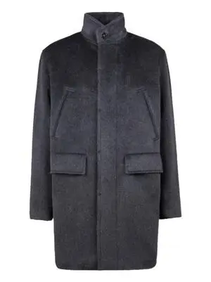 TOD'S Long Sleeve Coat With Suede Trimmed Pockets - Grey