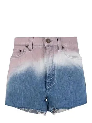 Saint Laurent Tie-dye Denim Shorts - Blue