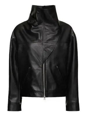 COURREGES Long-sleeved Leather Jacket - Black