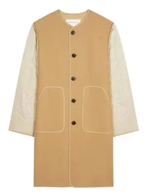 Dries Van Noten Unlined Collarless Coat With Quilted Sleeves - Camel