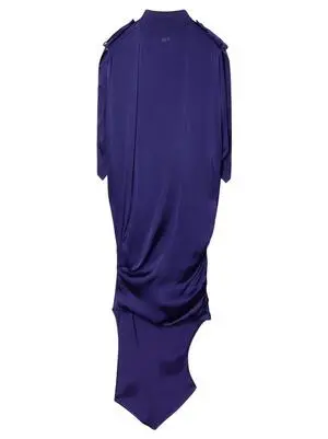 Off-White Satin Key Dress With Military Epaulettes - Blue