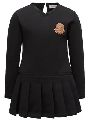 Moncler Teddy Logo Pleated Cotton Dress - Black