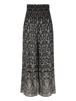 Veronica Beard Smocked Wide-leg Paisley Print Pants - Black