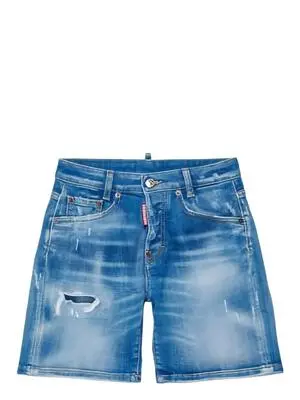 Dsquared2 Distressed Label Denim Shorts - Blue