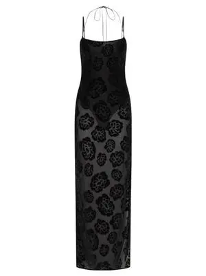 SIR. Vittoria Midi Dress With Floral Pattern And Side Slits - Black