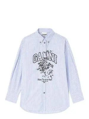 GANNI Striped Logo Button-down Shirt - Multicolor
