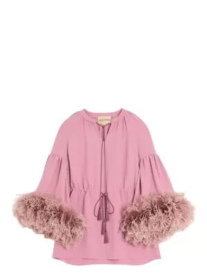 Valentino Garavani Feather-cuff Tassel-tie Dress - Pink