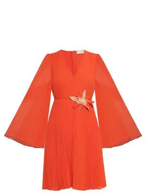 Zimmermann Sunray Pleated Mini Dress With Floral Rope Belt - Red