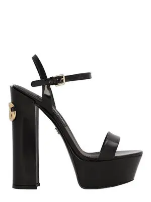 Dolce & Gabbana Polished Platform Sandals With Dg Logo Plaque - Black