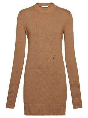 FERRAGAMO Crewneck Mini Dress - Brown