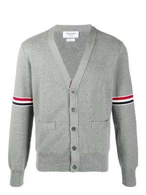 Thom Browne 4-bar Stripe V-neck Cardigan - Light Gray