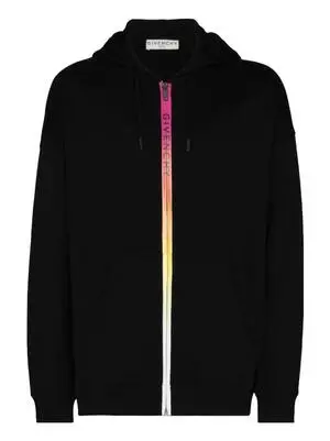 Givenchy Zip-up Logo Trim Hoodie - Black