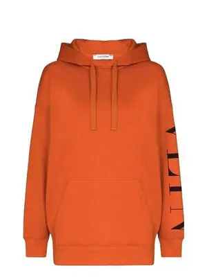 Valentino Garavani Logo Print Long Sleeve Hoodie - Orange
