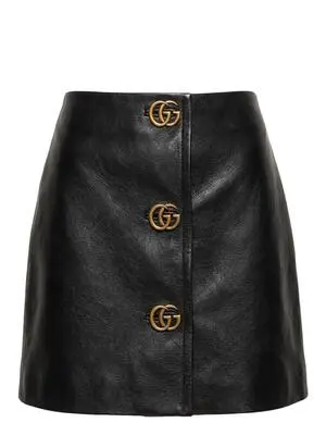 Gucci Embellished Leather Mini Skirt - Black