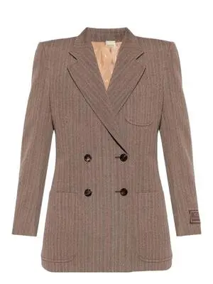Gucci Double Breasted Herringbone Blazer - Brown