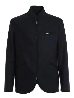 Emporio Armani Wool Stand Collar Zip-up Jacket - Black