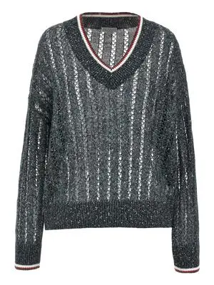 BRUNELLO CUCINELLI Brunello Cucinelli Metallic Openwork V-Neck Jumper