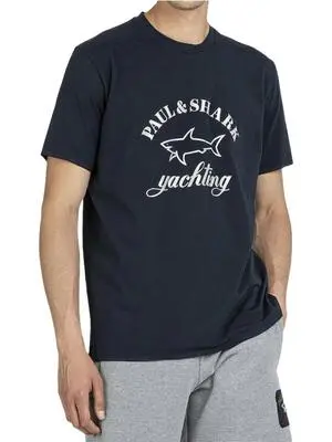 PAUL  SHARK Navy Blue Round Collar Short-sleeved T-shirt - Black