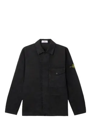 Stone Island Long-sleeved Shirt Jacket With Logo Patch - Black