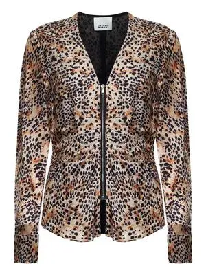 Isabel Marant Étoile Leopard Print V-neck Top With Zipper Closure - Multicolor