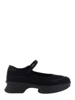 Prada Round-toe Mesh Ballerinas With Adjustable Strap - Black