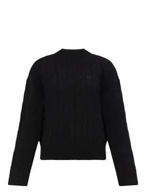 Balenciaga Cable Knit Logo Sweater - Black