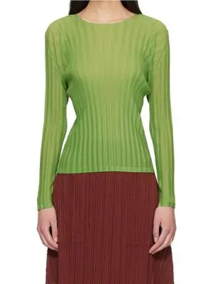PLEATS PLEASE BY ISSEY MIYAKE Pleated Knit Top - Yellow-green
