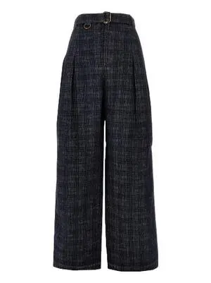 Burberry Wide-leg Checked Belted Trousers - Black