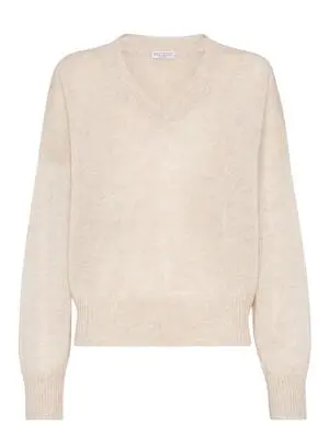 Brunello Cucinelli V-neck Drop Shoulder Jumper - Nude