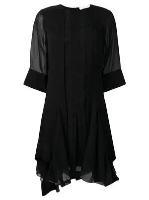 Chloé Asymmetrical Pleated Dress With Lace Detail - Black