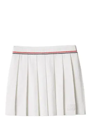 Miu Miu Pleated Mini Skirt With Embroidered Logo - White