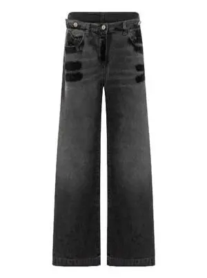 Attico Logo Patch Wide-leg Jeans - Black