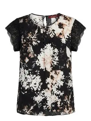 Max Mara Round Neck Short Sleeve Printed Blouse - Black