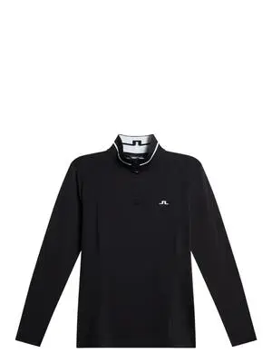 J. Lindeberg Long Sleeve Polo With Ribbed Collar - Black