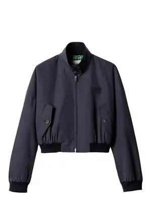 Miu Miu Cropped Zip-up Jacket With Embroidered Logo - Navy