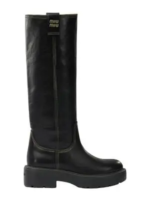 Miu Miu Round Toe Platform Boots - Black