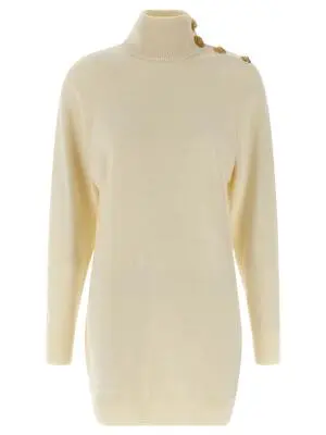 Balmain High-neck Long-sleeved Dress - Beige