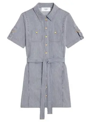 Celine Striped Cotton Trapeze Mini Dress - White/blue Navy Blue