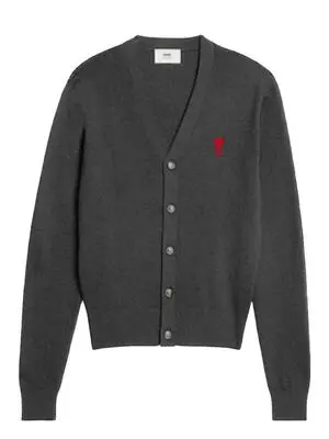 Ami Logo Knitted Cardigan - Gray