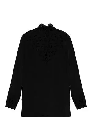 Etro Lace Detailed High Collar Long Sleeve Top - Black