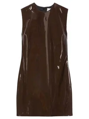 MSGM Sleeveless Patent Mini Dress - Brown