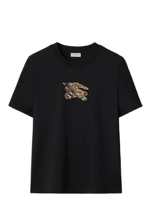 Burberry Crewneck T-shirt With Embroidered Equestrian Knight Design - Black