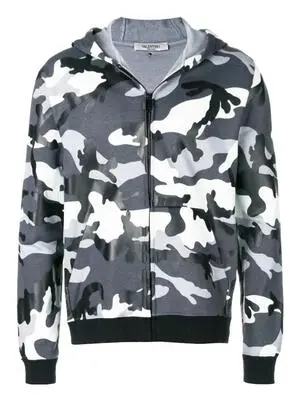 Valentino Garavani Camouflage Zip-up Hooded Jacket - Black
