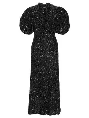 ROTATE BY BIRGER CHRISTENSEN Sequin Embellished Midi Dress With Bubble Sleeves And Backless Detail - Black