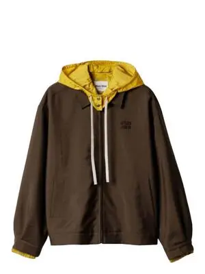 Miu Miu Drawstring Hooded Zip-up Jacket - Peat Brown/mustard Yellow