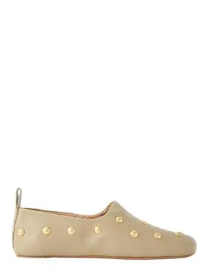 CHLOÉ Chloe Leather Ballet Flats With Square Toe And Stud Embellishments
