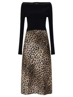ALLSAINTS ALLSAINTS Leopard Print Off-Shoulder Long Sleeve Dress