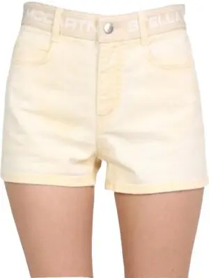Stella McCartney Logo Waistband Denim Shorts - Nude